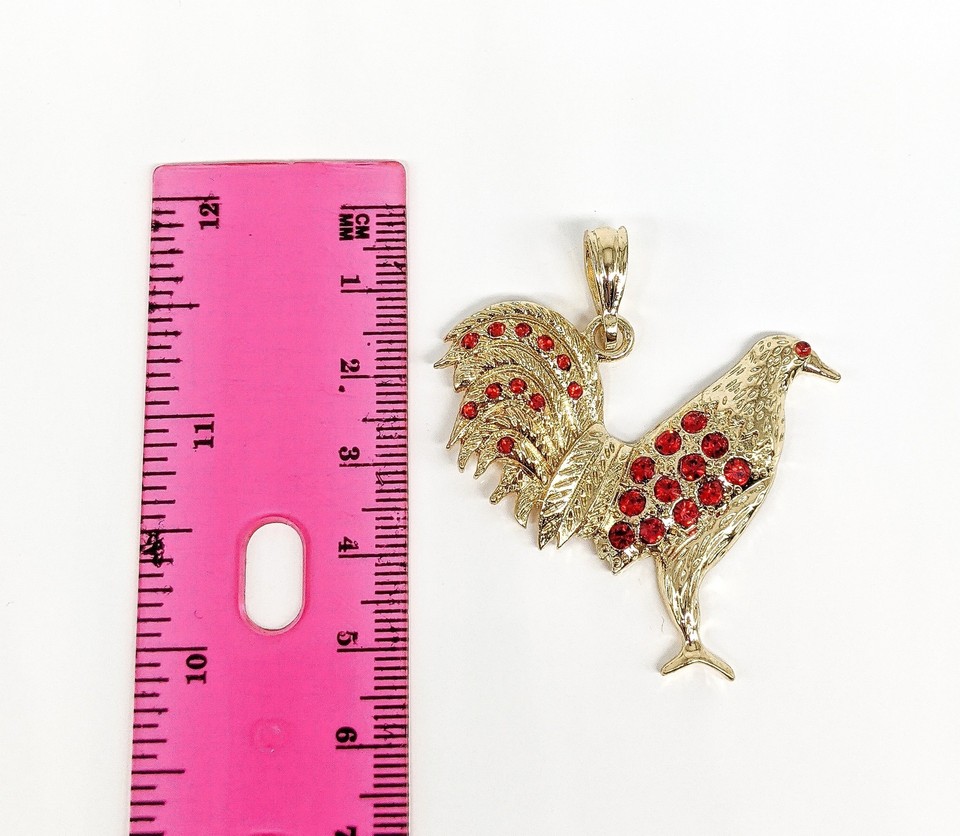 Gold Plated Rooster Chicken Pendant 3mm Necklace Chain Chinese Zodiac ...