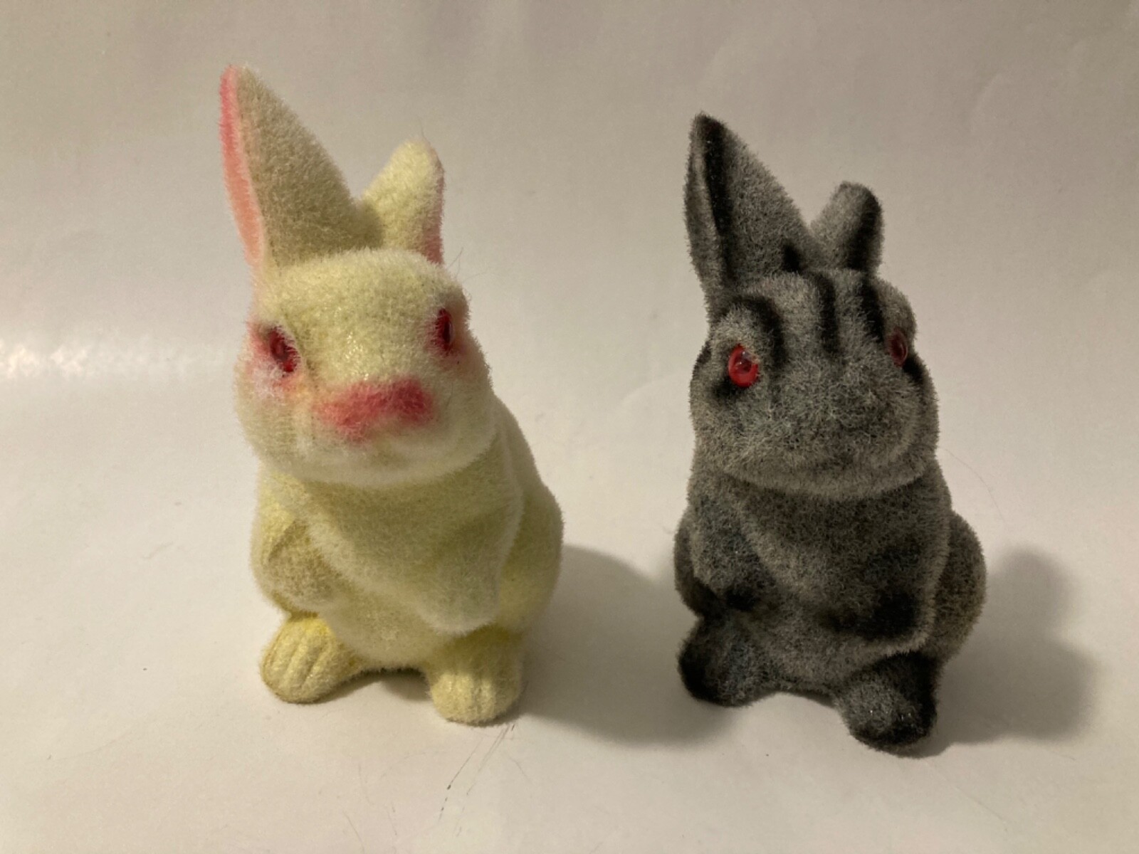 2 Vintage Fuzzy Flocked Bunny Rabbit Coin Easter Piggy Bank Yellow and ...