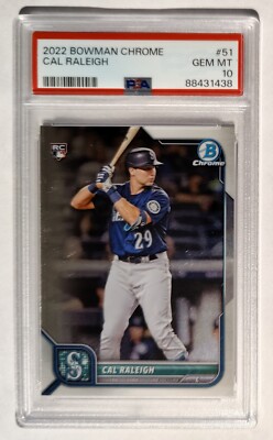2022 Bowman Chrome #51 Cal Raleigh Rookie Card PSA 10 Gem Mint POP 14 ...