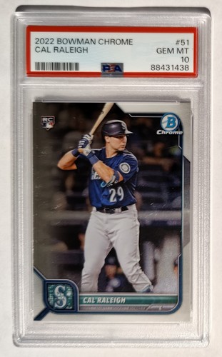 2022 Bowman Chrome #51 Cal Raleigh Rookie Card PSA 10 Gem Mint POP 14 ...