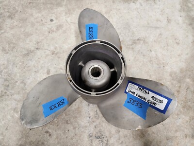 14 1/2" X 19P OMC EVINRUDE JOHNSON STAINLESS PROPELLER, 15 SPLINE, 4.75 ...