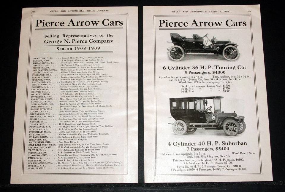 1908 OLD MAGAZINE PRINT AD, THE 1909 PIERCE ARROW TOURING CAR, LANDAU ...