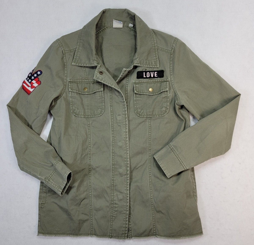 Junk Food Military Green Shacket USA Peace Sign Love Hippie Jacket ...
