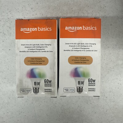 2Pack Amazon Basics Smart Light Bulb, A19 LED 60W, 800 Lumens Color ...