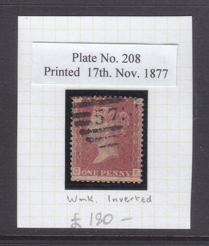 GB: PENNY RED PLATE # 208 V.F.U. INVERTED WMK RARE!!! | eBay