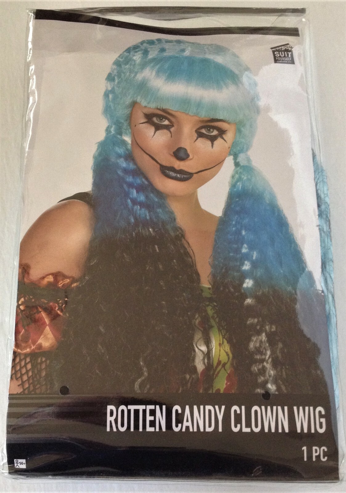 Adult ROTTEN CANDY CLOWN Costume WIG Ombre Wavy Long NEW Neon Blue ...