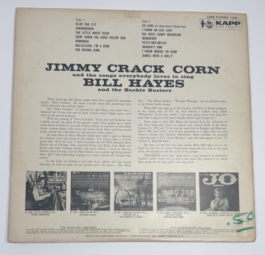 Bill Hayes & the Buckle Busters Jimmy Crack Corn LP Vinyl Record 1958 ...