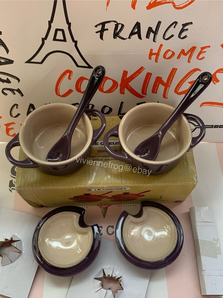 LE CREUSET CASSIS PURPLE MINI CONDIMENT POTS W/SPOONS SET of 2 ...