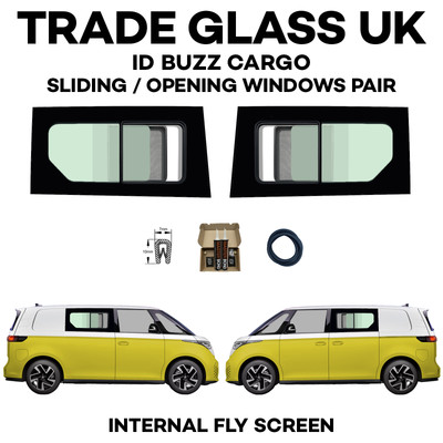 VW ID Buzz Cargo GREEN Front Sliding Windows WITH FLY SCREEN WITH FIT ...