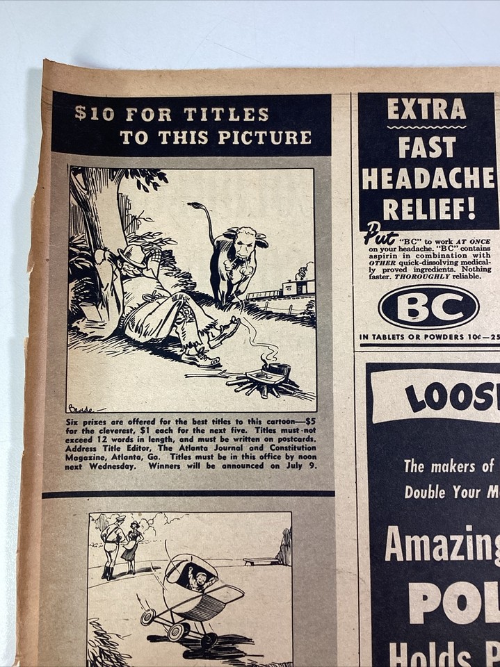 Atlanta GA Print Article 1950 AJC Poli-Grip BC Powder Cartoons | eBay