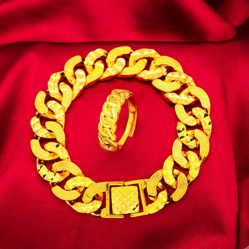 Matte Gold Jewelry Bracelet 24K Gold Filled Men Bracelet Birthday ...