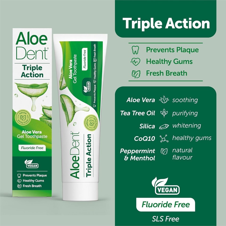 Aloe Dent Triple Action Aloe Vera Toothpaste FluorideFree Healthy Gums ...