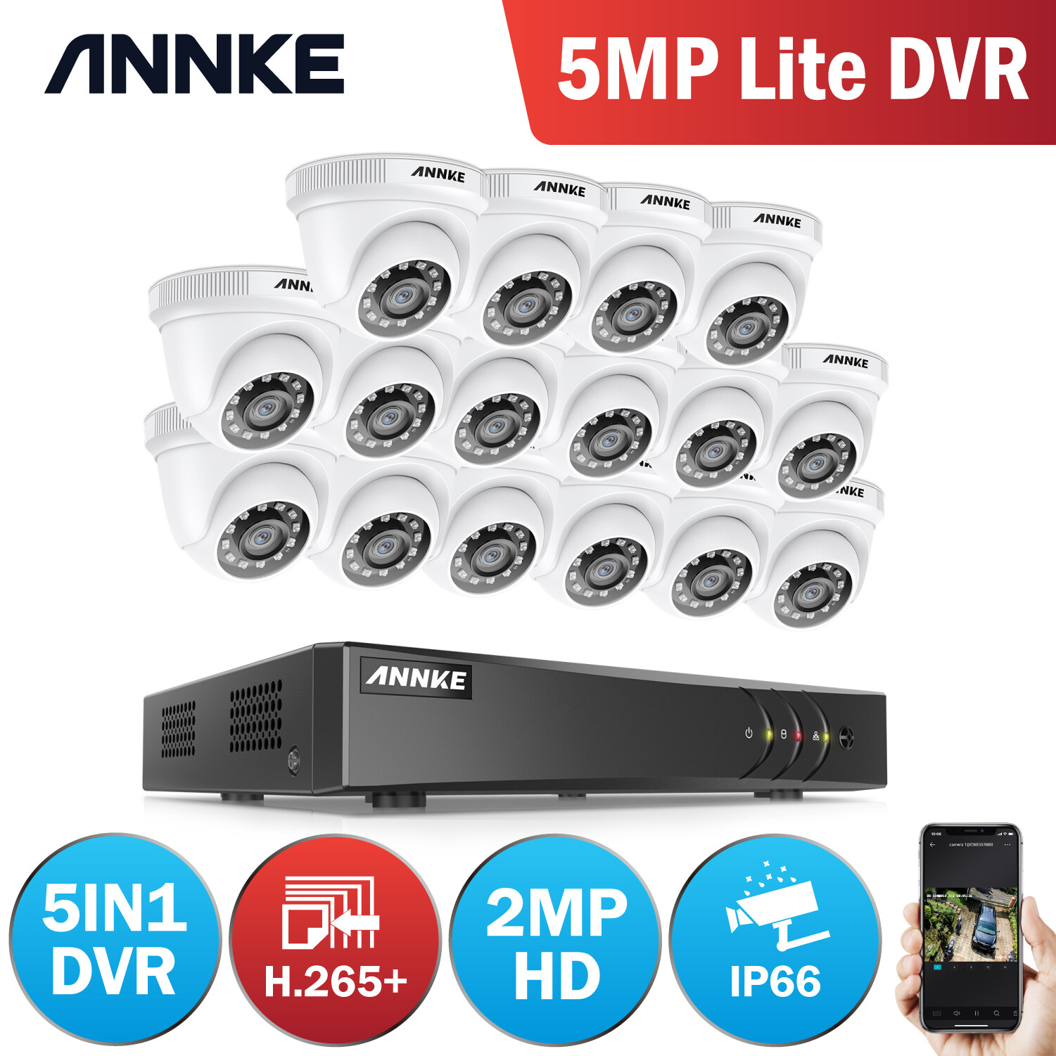ANNKE CCTV System 5MP Lite 8 16CH DVR 2MP Dome Night Vision Home ...