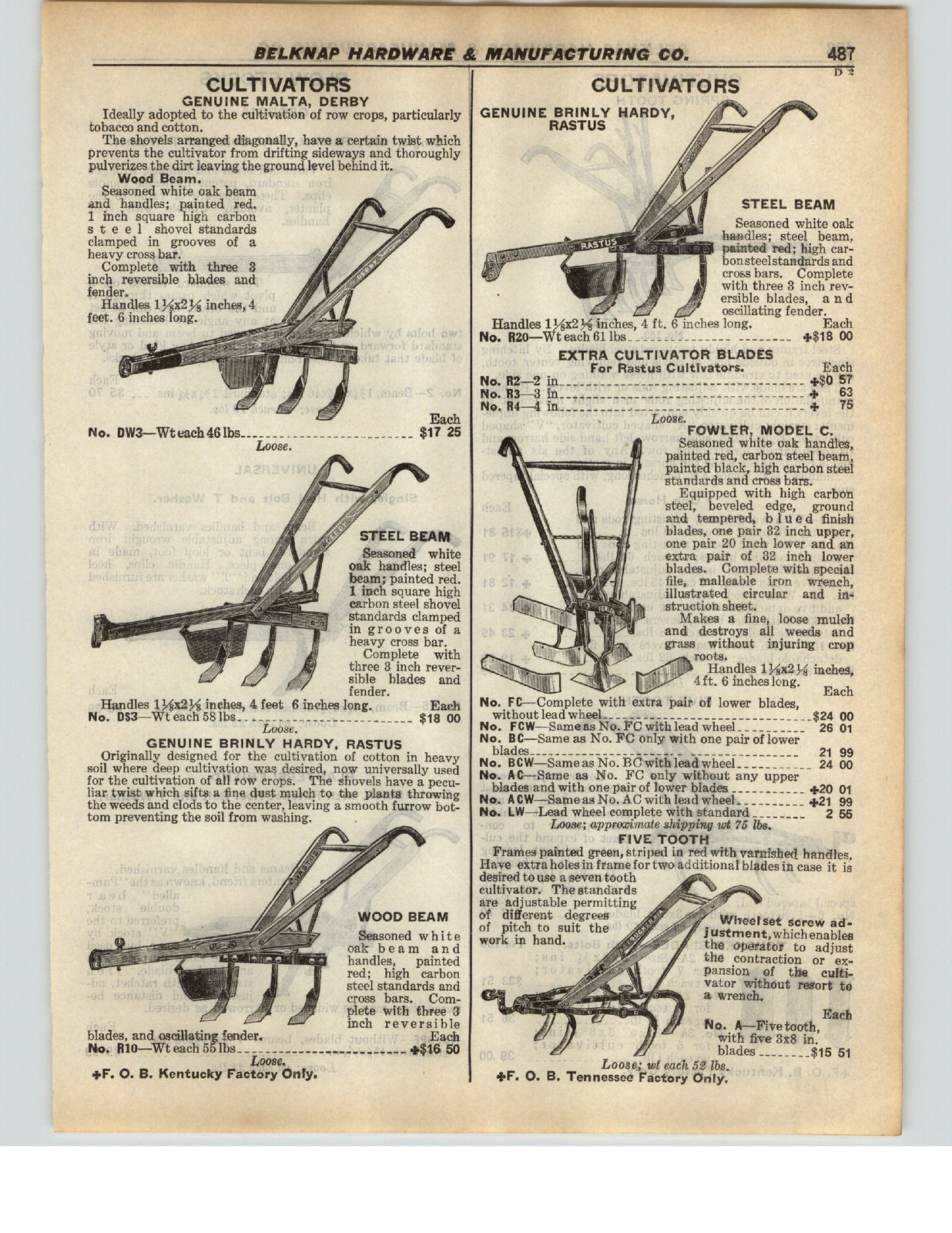 1937 PAPER AD Malta Brinly Hardy Rastus Fowler Farm Garden Cultivators ...
