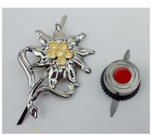 2PCS WW2 GERMAN OFFICER M43 FIELD CAP BADGE EDELWEISS METAL INSIGNIA ...