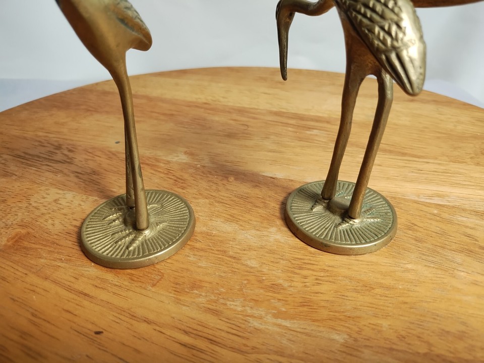 Brass cranes mcm statue set 2 figurines art deco heron bird made in ...