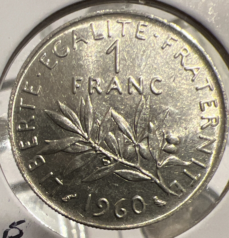 1960 France French One 1 Franc Coin ~RARE~ Lrg 0 Long 9 Variety W/DDO ...