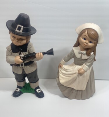 Vintage Ceramic Bisque Pilgrim Figurine man woman THANKSGIVING Fall ...