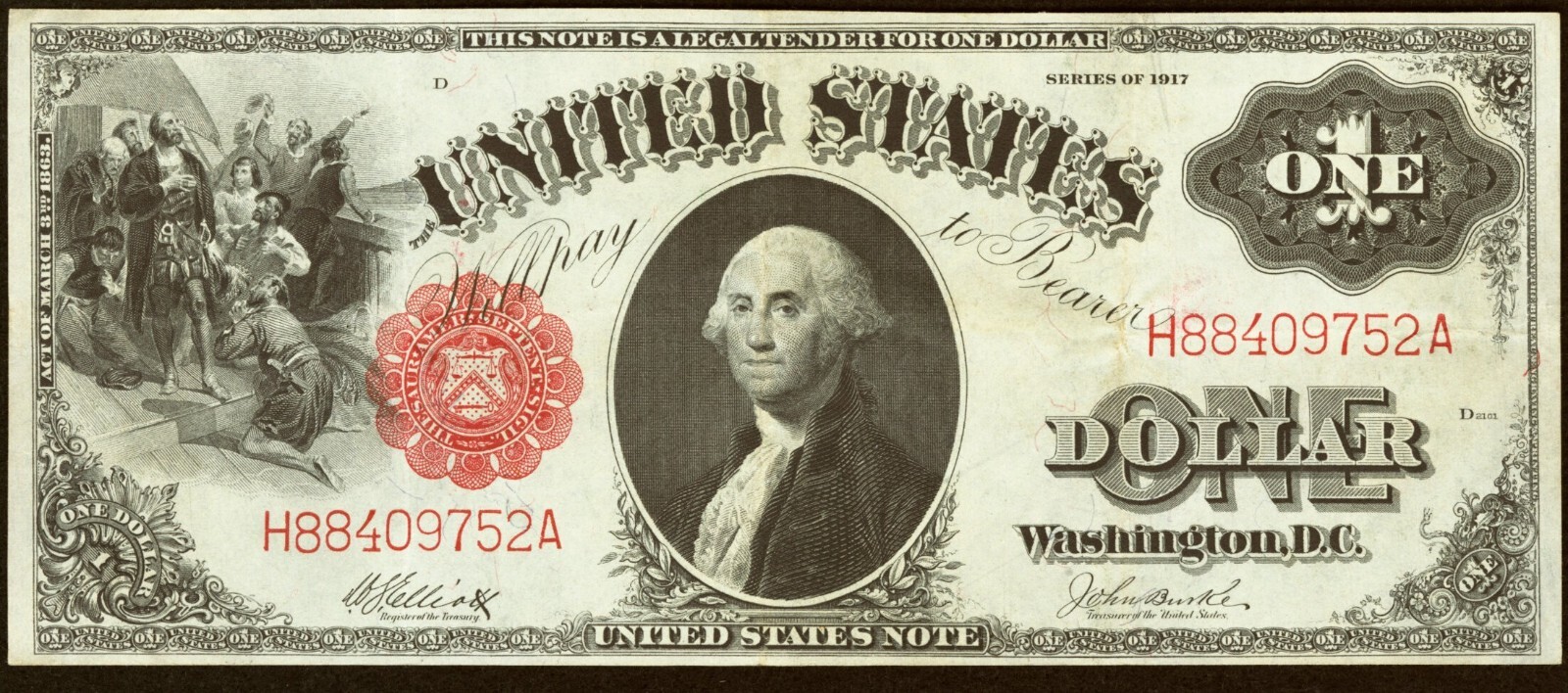 1917 $1 United States Note Legal Tender Fr. 37 Elliott-Burke - SUPERB ...