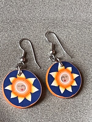 Cheery Blue w Yellow Orange & White Sun or Sunflower Polymer Clay ...
