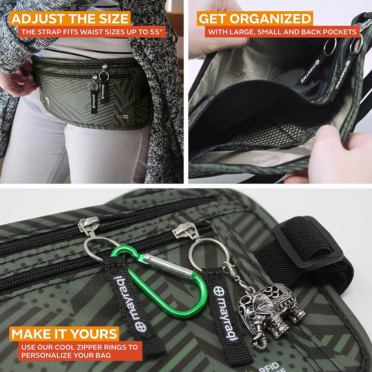 Money Belt RFID Block Hidden Secure Travel Wallet w/ 2 RFID Blocking ...