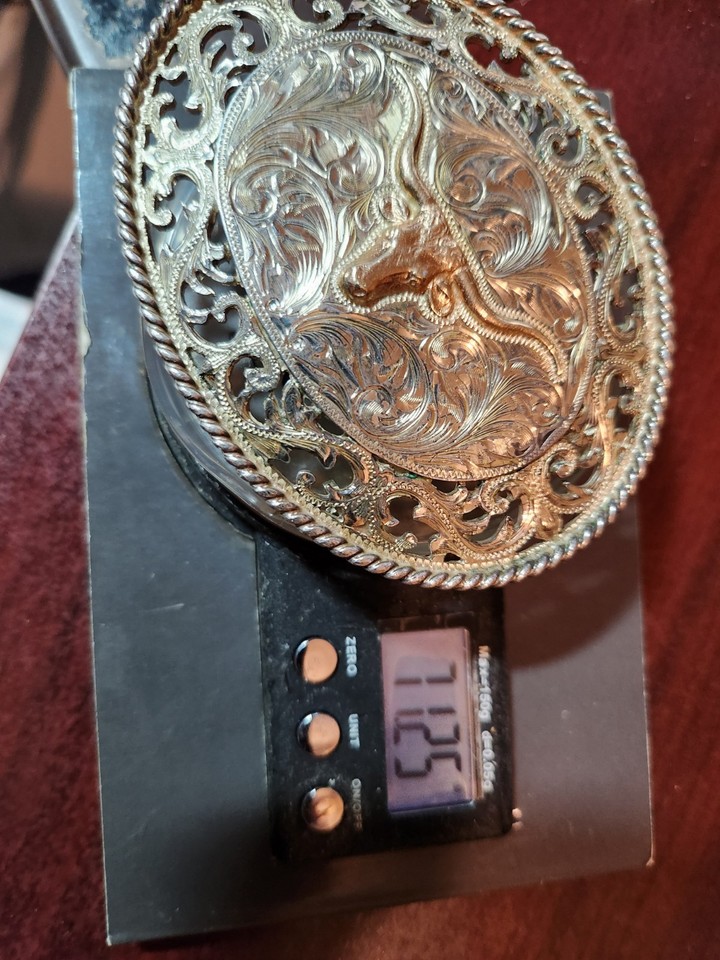 Sunset Trails 10K Gold & Sterling Belt Buckle Long Horn 71.25g 3 5/8" X ...