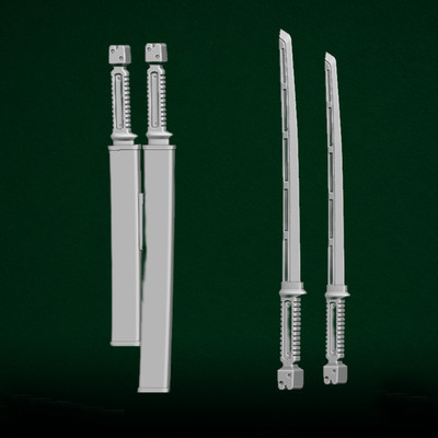 Stiletto Dual Vibro Blades Set Sword Shethe 1:18 Scale Weapon 3.75 ...