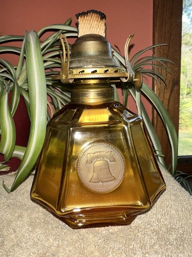Vintage FOSTORIA Coin Glass Amber Oil COURTING LAMP Eagle / Liberty ...