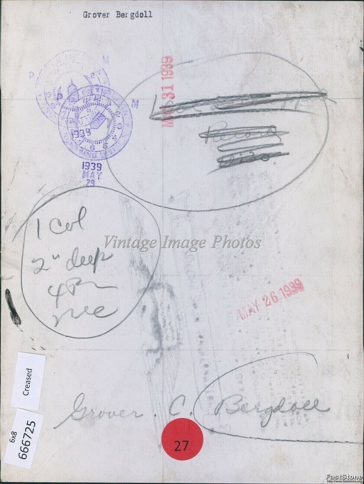 1939 Grover C Bergdoll Aviator Racing Driver Wwi Dodger Aviator 6X8 ...