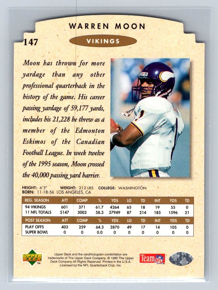 1995 SP Championship Gold Die Cut Warren Moon #147 Minnesota Vikings | eBay