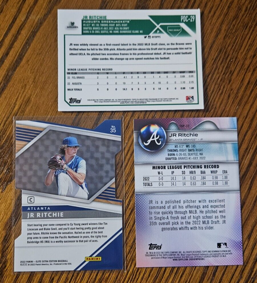 JR Ritchie -2023 Bowman Platinum +Pro Debut Chrome +Elite Prime Numbers ...