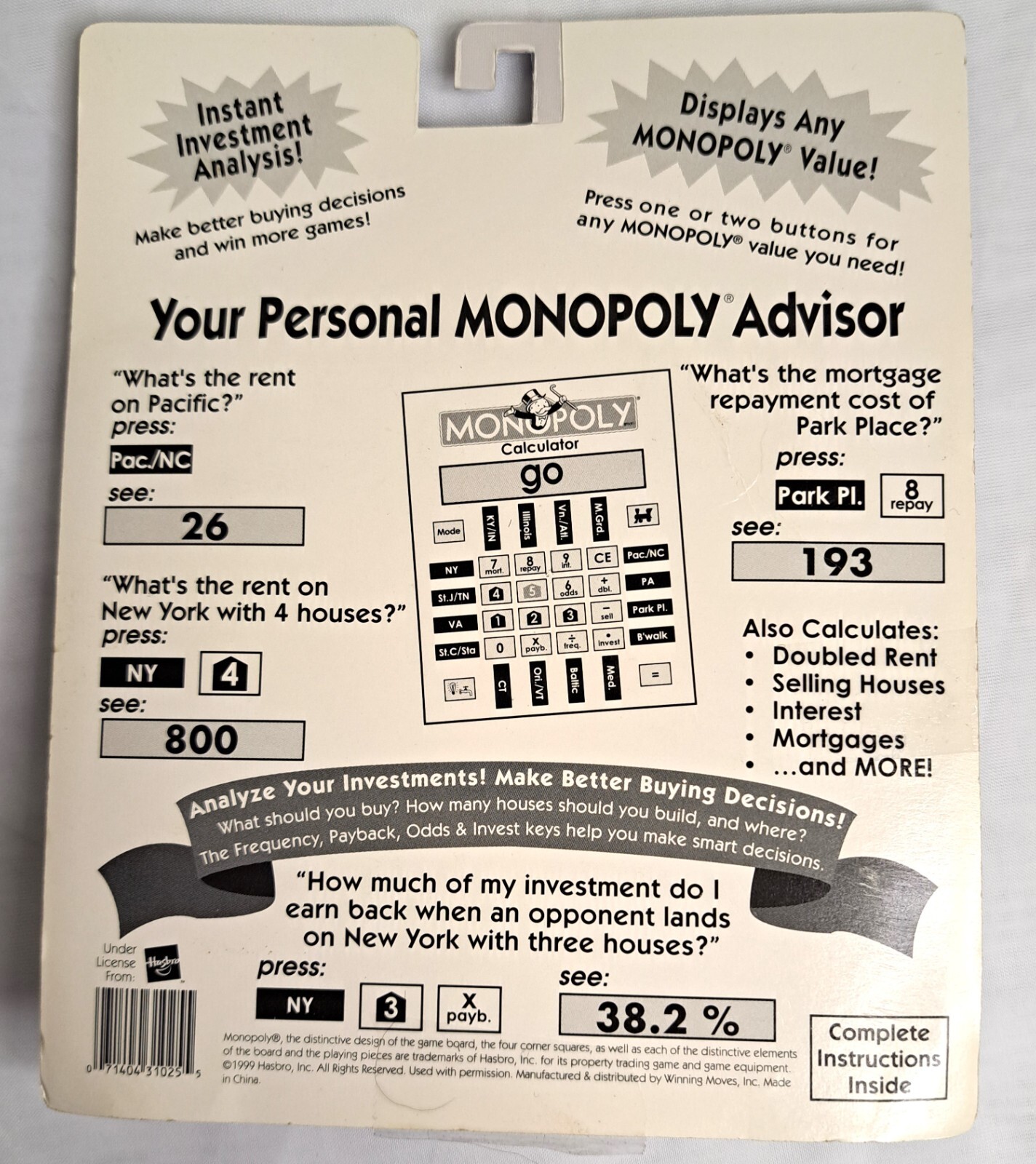 Hasbro Monopoly Game Calculator Personal Advisor Vintage 1999 for sale ...
