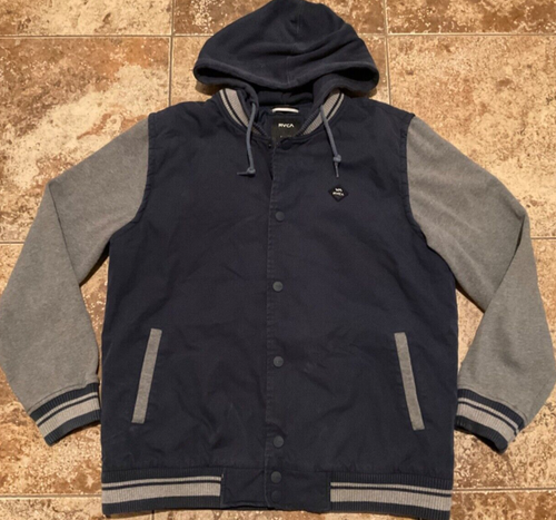 RVCA COACH JACKET VESTED BUTTON UP HOODIE ( MENS L ) BLUE GRAY PREOWNED ...