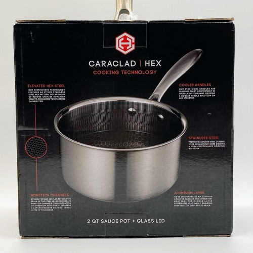Caraclad Hex 2Qt Sauce Pot Glass Lid Stainless Aluminum Core Non-Stick ...