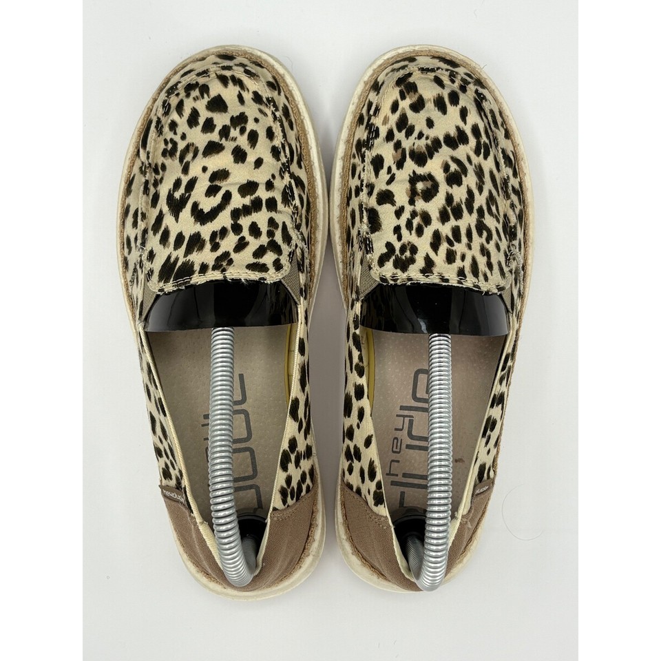 Hey Dude Lena Leopard Angora Slip On Loafers Women's Size 5 Casual ...