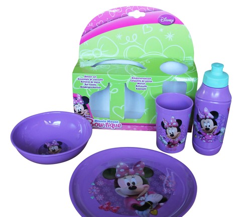 Minnie Mouse Dinner 4 Piece Set Plate, Bowl, Cup and Drinking Bottle ...