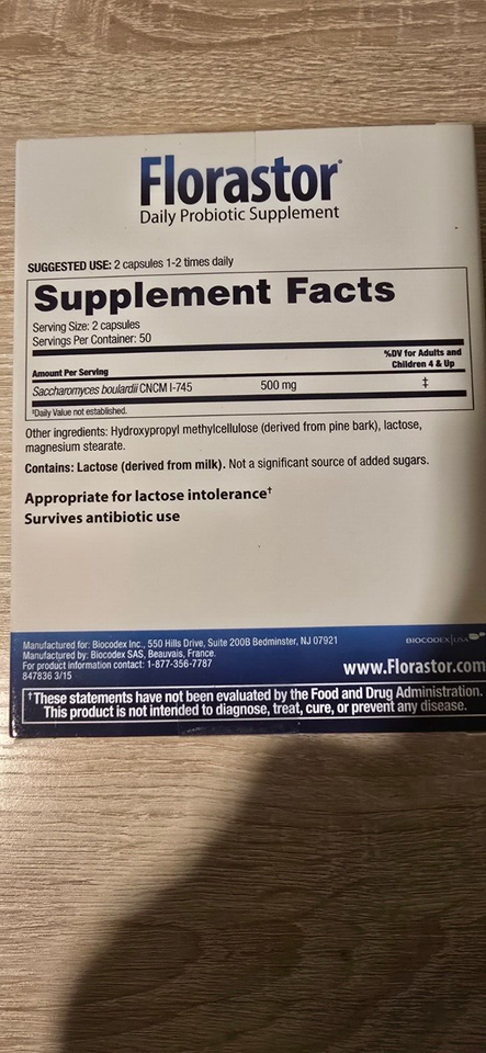 Florastor Probiotic 250mg Daily Probiotic Dietary Supplement exp:10/ ...