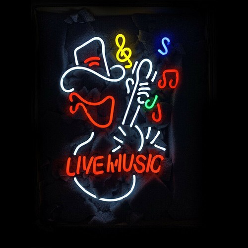 Live Music Guitar Neon Sign 24"x20" Beer Bar Man Cave Wall Decor ...