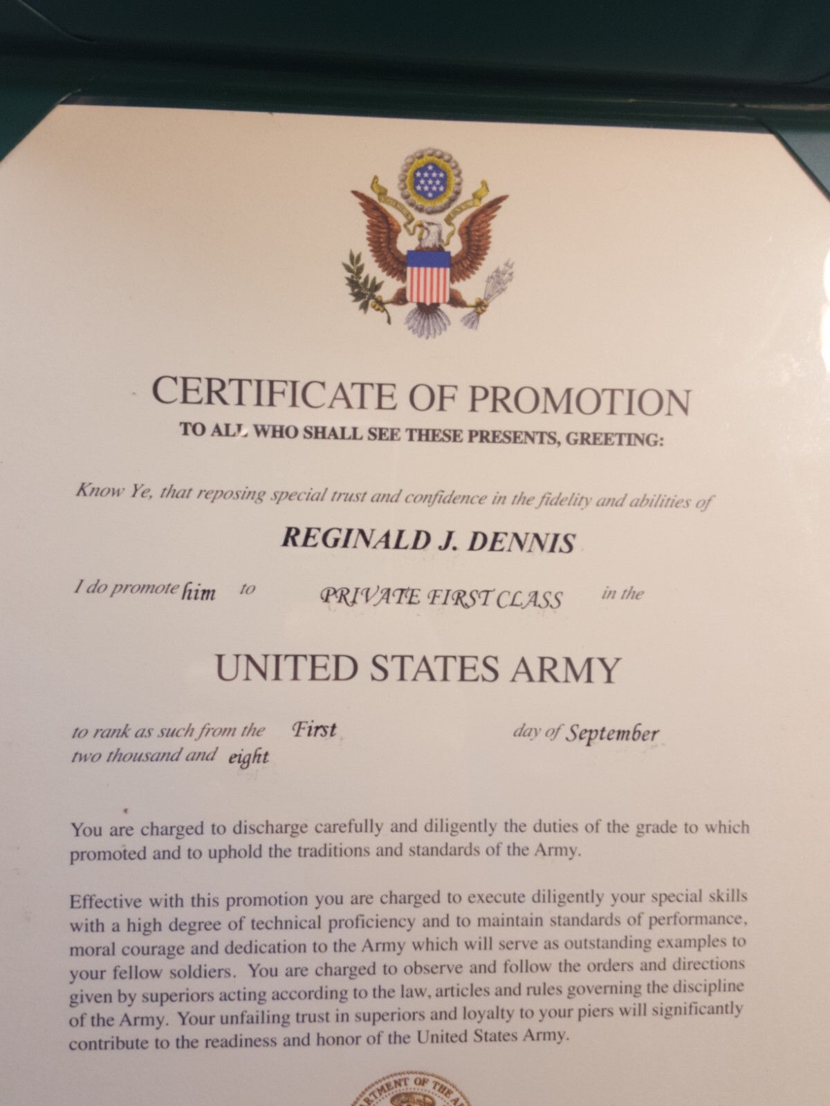 2008 United States Army Certificate Of Promotion. | eBay