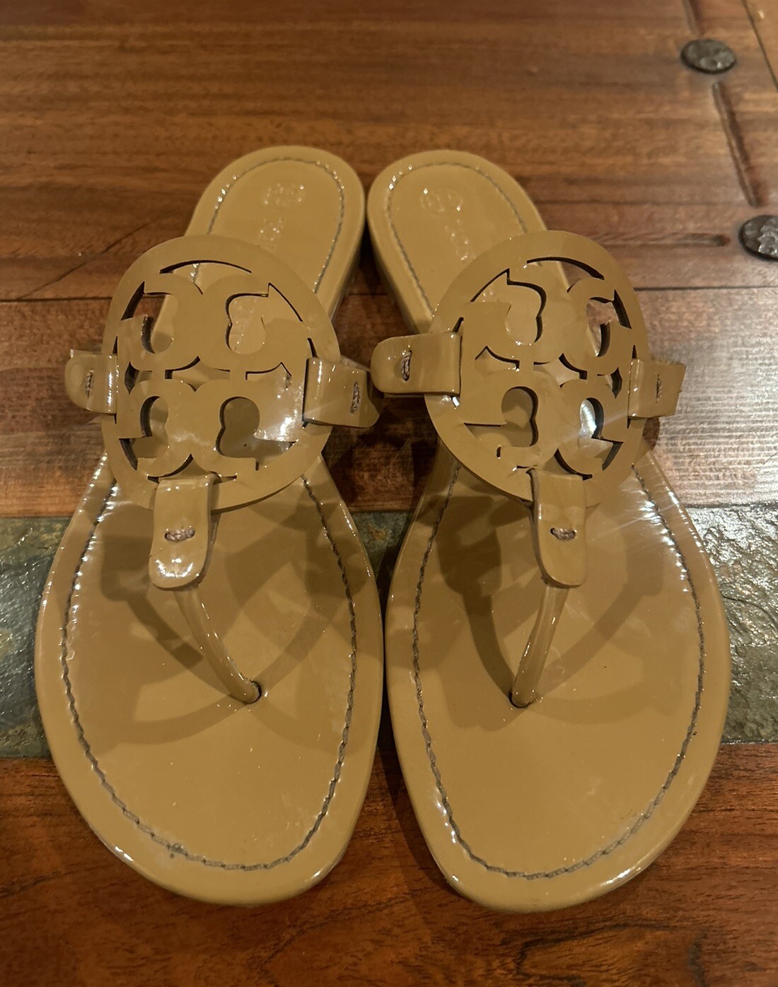 Tory Burch Miller Tan Leather Thong Sandals Size 10 - Gem