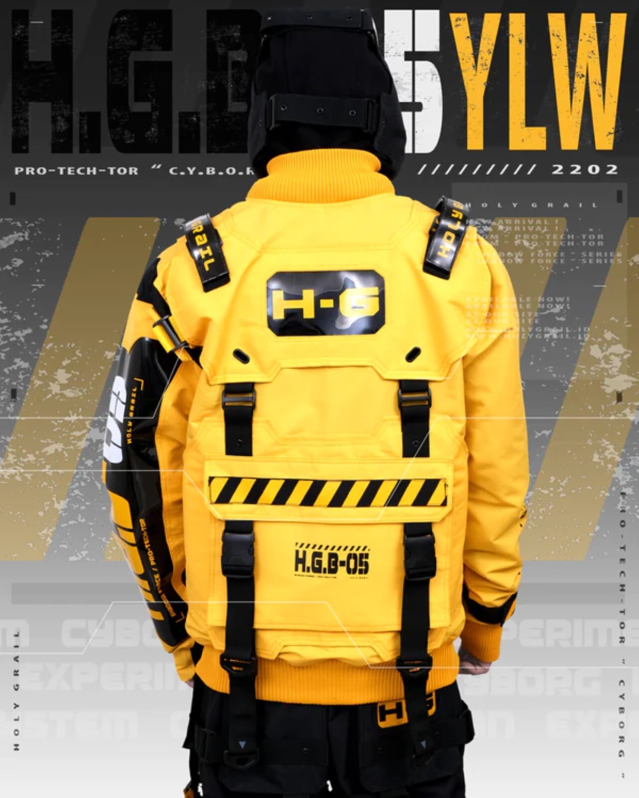 Men's Techwear Yellow Jacket Hoodie Full Zip Buckle Holygrail H.G.B-05 ...
