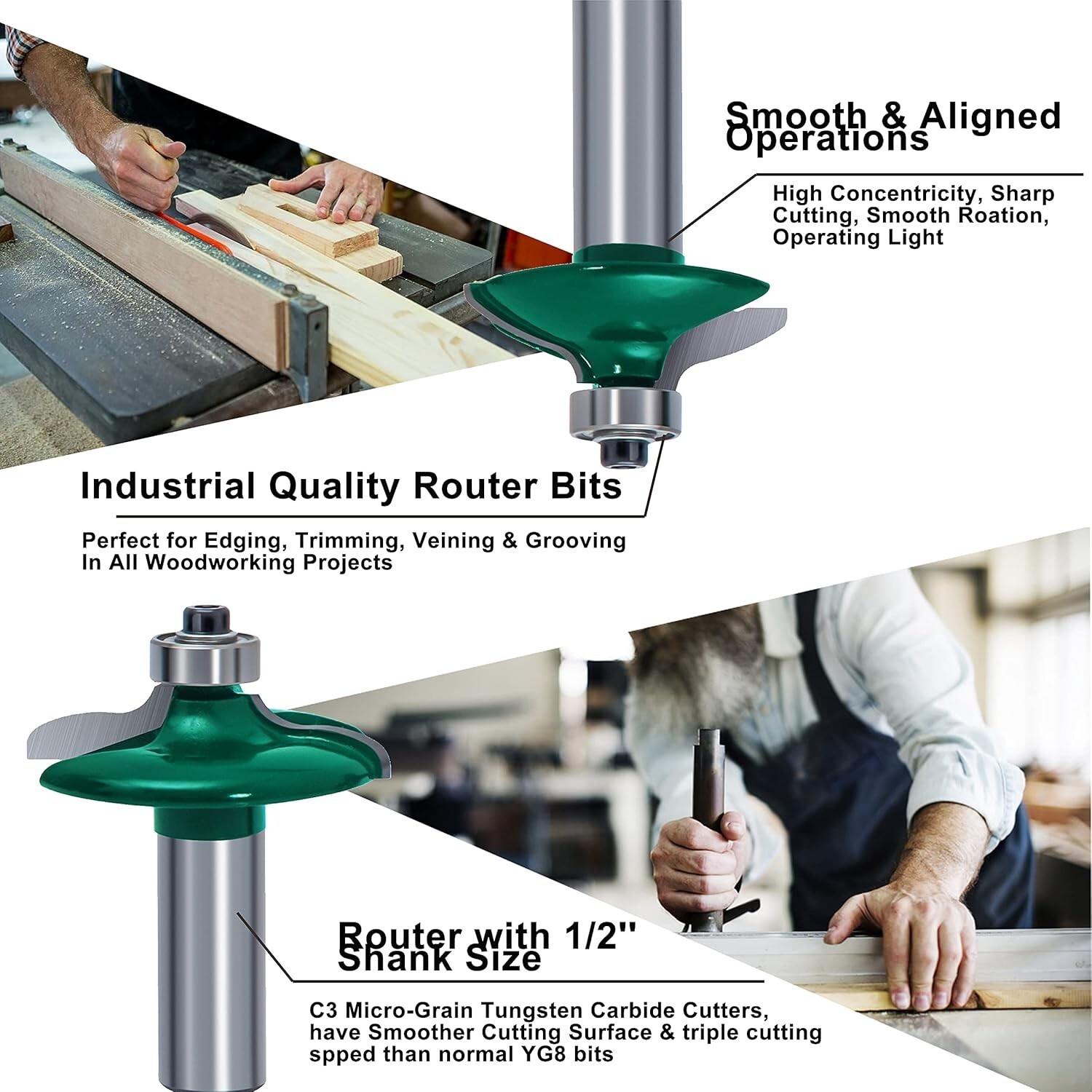 PEALIFE Router Bit Set Door Drawer Cabinet Front Edging 1/2 Inch Shank ...