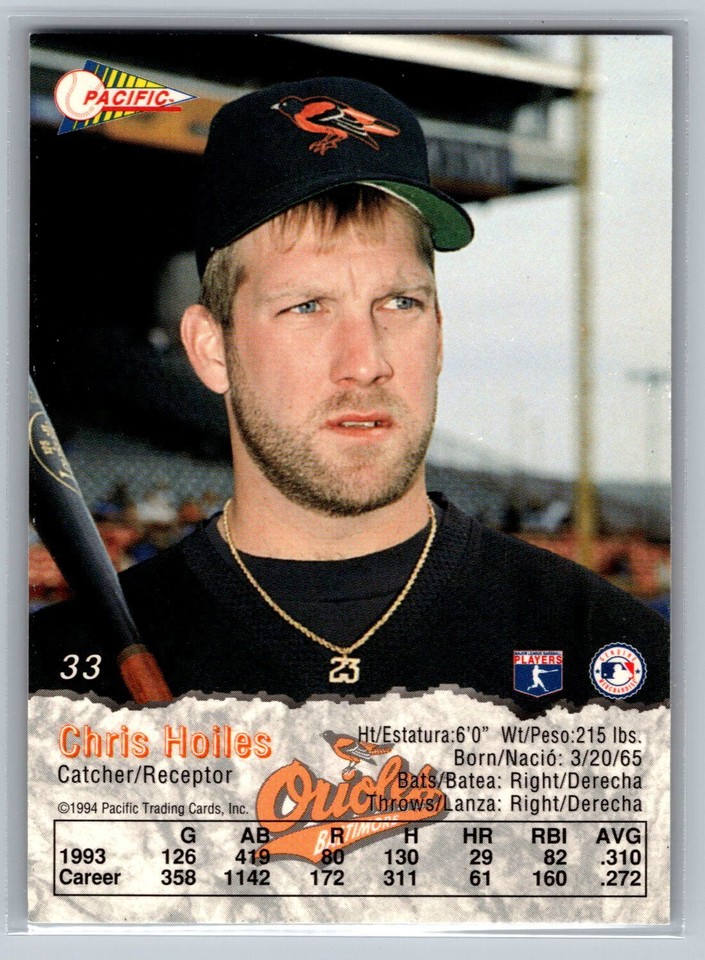 1994 Pacific Crown Collection Baseball #33 Chris Hoiles Baltimore ...