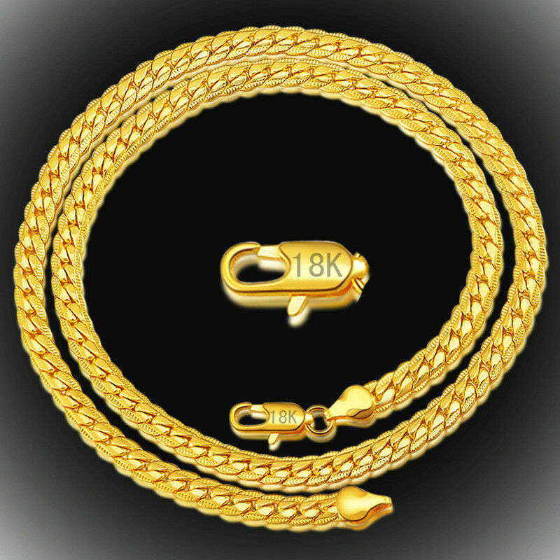 18K GOLD 5MM FLAT ITALIAN SNAKE HERRINBONE CURB chain 20" necklace men ...