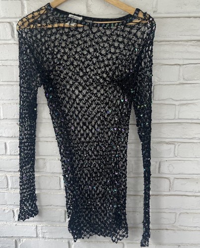 Reflections Size Medium Black Fishnet Rhinestone Dress / Coverup OS | eBay
