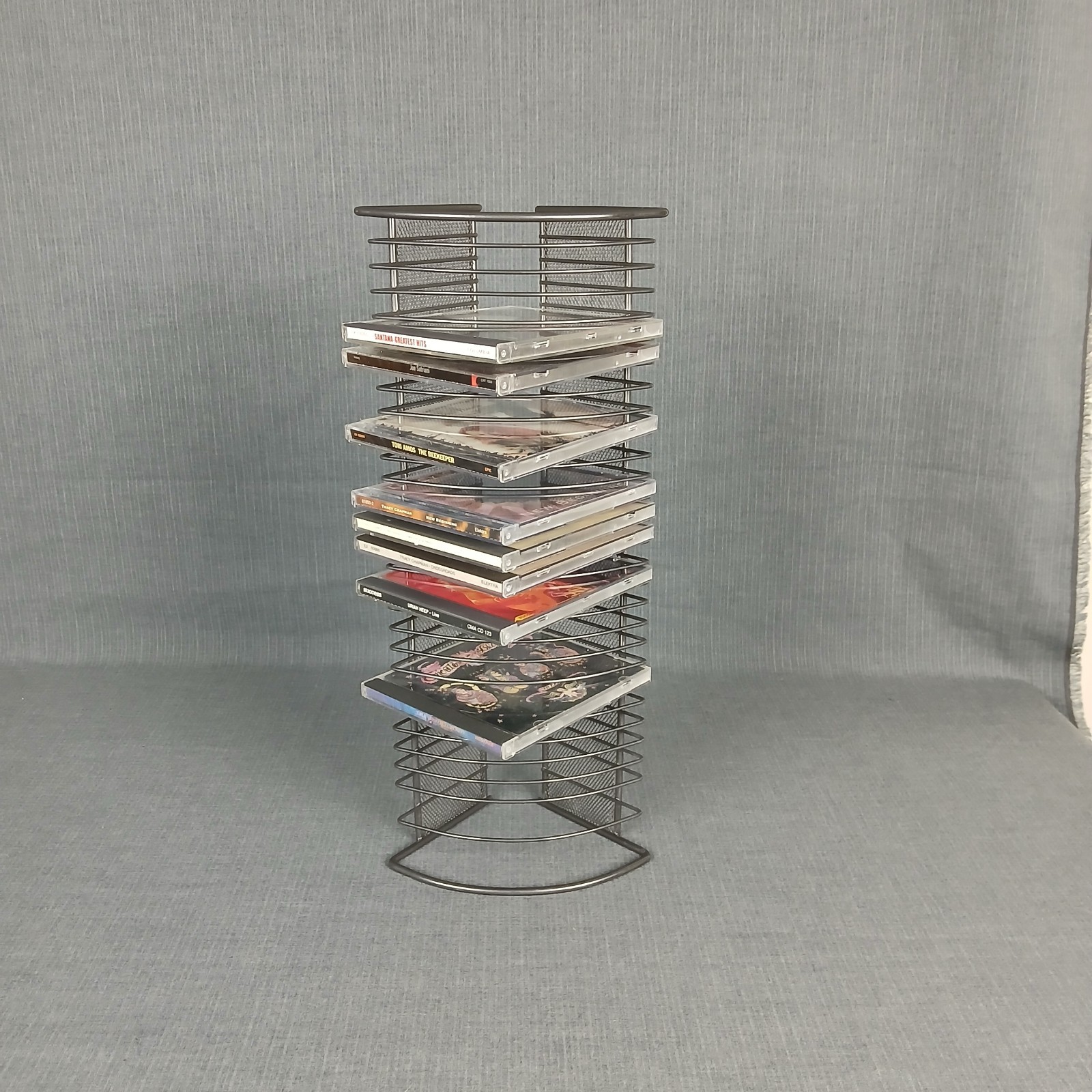 Modern CD Tower Rack Disc Holder Gunmetal Gray Metal Holds 30 CDs 28 ...