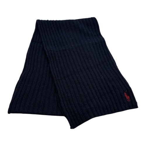 Polo Ralph Lauren Navy Blue Wool Blend Scarf Ribbed Knit Red Pony 6 ...