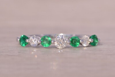 Single Prong Set Natural Emerald and Diamond Band | eBay