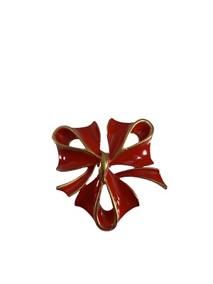 Vintage Red Bow Brooch Pin Enamel Gold Tone Christmas Holiday ...