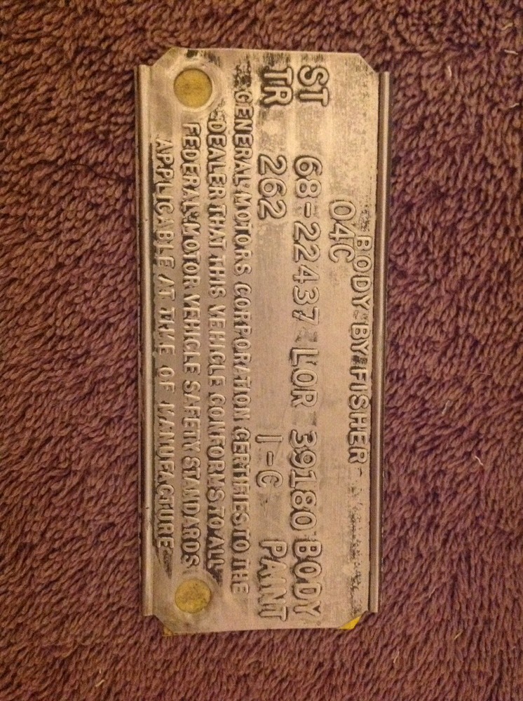 1968 Pontiac Firebird Coupe Trim or Cowl Tag | eBay